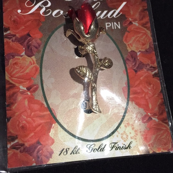 Jewelry | New Petite Red Rose Rosebud 18 Kt Gold Finish Pin | Poshmark